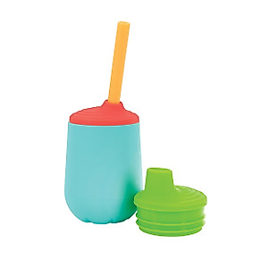 Nuby First Training Cup Set - Silicone Tumbler with Spout and Straw Combo - 4 oz - 6+ Months - Neutral