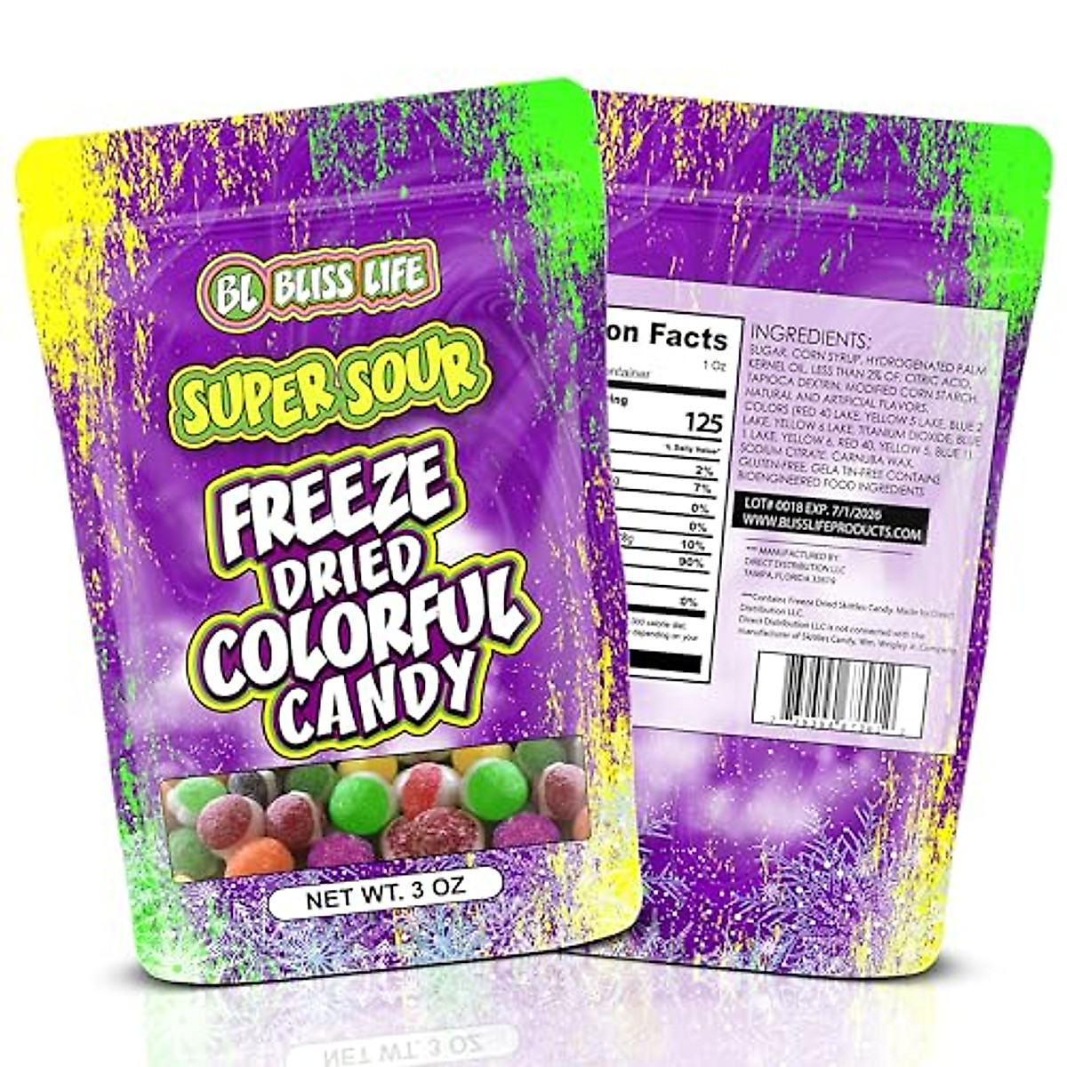 Bliss LIfe - Super Sour Freeze Dried Colorful Candy Freeze Dried Sour Candy 3 oz Package - Very Sour Freeze Dried Candy, Unique, Great for the Tiktok Trend Most Sour Candy in the World Challenge