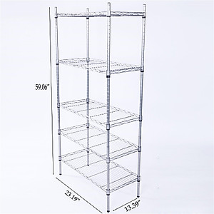 5-Wire Shelving Metal Storage Rack Adjustable Shelves, Multipurpose Metal Wire Rack Storage Shelving Organizer, Standing Storage Shelf Units for Kitchen, Garage, Bathroom, Laundry, Silver
