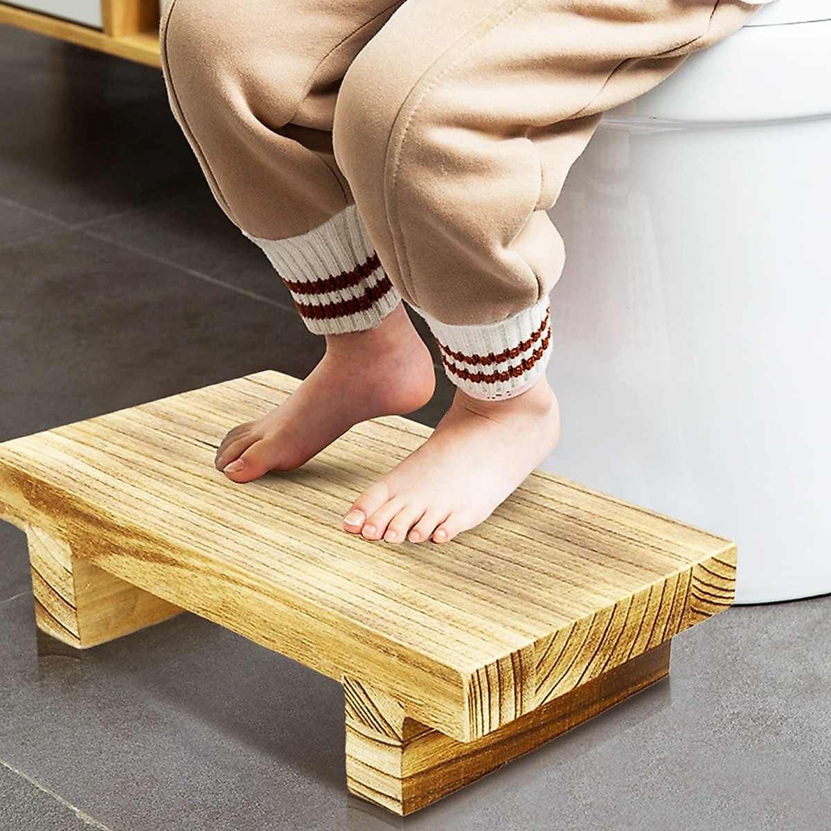 JOROBURO Wooden Step Stool, Foot Step Stool Bedside Foot Stool for High Beds, Large Surface Wooden Stool for Kitchen Bedroom Livingroom Bathroom(#1)