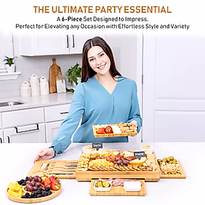 IJRA Premium Bamboo Charcuterie Board Set: 100 Percent Natural Serving Platter with Stainless Steel Cutlery, Ideal for Entertaining, Parties, and Gifts