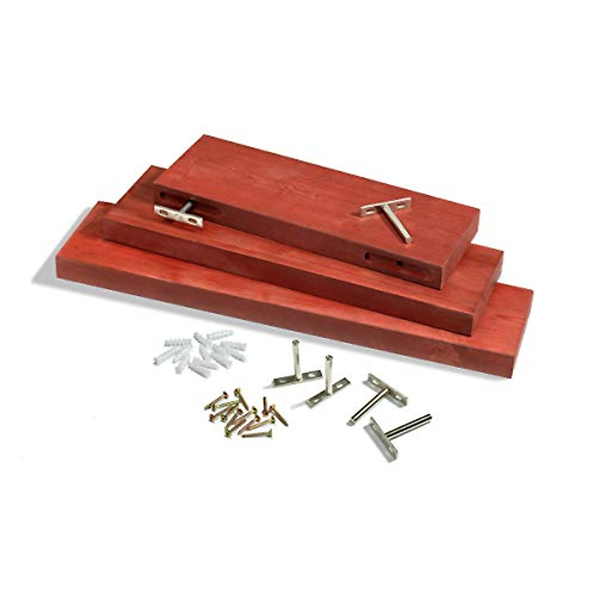 Rustic Farmhouse 3 Tier Floating Wood Shelf - Floating Wall Shelves (Set of 3), Hardware and Fasteners Included (Cherry, 3 Tier)