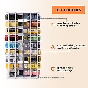 Acrylic Paint Organizer, 2 oz Craft Paint Holder Rack with 72 Holes, 360° Spining Craft Paint Storage Organizer Tower for Apple Barrel, Folkart Desk Organizer