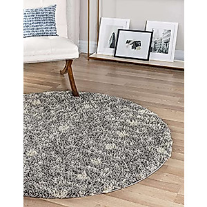 Unique Loom Moroccan Trellis Shag Collection Area Rug - Meknes (10' Round, Gray/Ivory)
