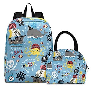 ODAWA Cartoon Pirates Elements Toddler Boys Backpack with Lunch Box Primary Junior High School Backpack Set