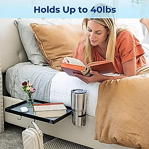 Premium Steel Bedside Shelf, Bunk Bed Shelf Organizer for Top Bunk Clip On Nightstand for College Dorm Loft Bed Bedside Shelf Tray for Kids with Cupholder, Hooks, Cable Organizer (Clamp, Black)