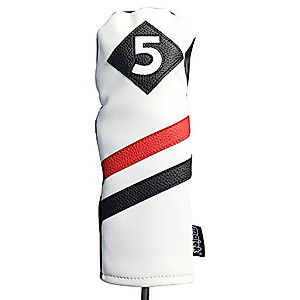 Majek Retro Golf Headcover White Red and Black Vintage Leather Style #5 Fairway Wood Head Cover Classic Look