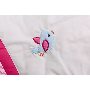 4 PCs Hot Pink Embroidery Rabbit Birds Nursery Crib Bedding Set Quilt Blanket Dust Ruffle Fitted Sheet Baby Girl Bedding Set