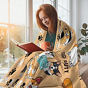 Corgi Throw Blanket Cute Dog Ultra Soft Warm Cozy Lightweight Microfiber Blankets Flannel Sherpa Fuzzy Fluffy Plush Throws for Sofa Couch Bedding All Season 60"x50"