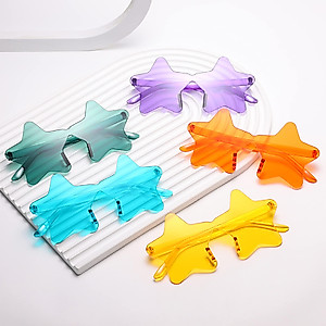 LIULIUBTY Star Shaped Rimless Sunglasses, Jelly Fudge Heart Sunglasses Bachelorette Party, Colorful Funky Sunglasses Party Favors (Mix Colors)