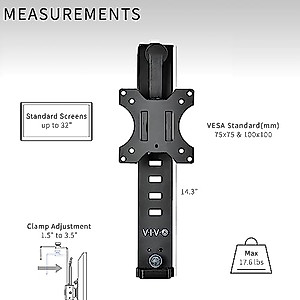 VIVO Black Office Cubicle Bracket VESA Monitor Mount Stand Hanger Attachment, Adjustable Clamp for 17 to 32 inch Screens, Mount-CUB1