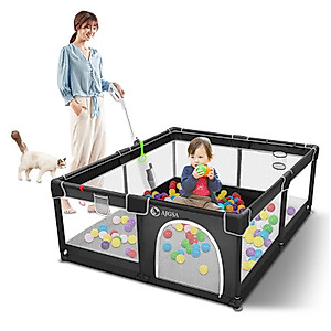 Ajgsa Baby Playpen for Toddler, Sturdy Non-Toxic Safety Play Kids Activity Center with Soft Breathable Mesh for Indoor & Outdoor Playpen for Babies (50x50x27inch) (Black), (BABY-15022)