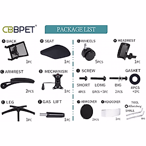 CBBPET Ergonomic Office Chair, Desk Chairs with Wheels, Mesh Office Chair with Lumbar Support, Comfortable with Reclining, Adjustable Armrest and Headrest