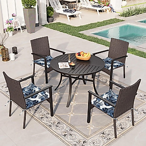 Only choice Set of 4 Indoor/Outdoor Patio Seat Cushion Replacement Seat Cushion with Ties, 15" x 15" Patio Chair Pads for Patio Furniture Garden Home Office Decoration (Palm Blue)