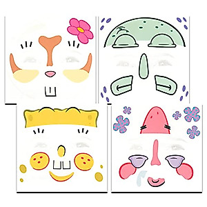 Spongebob Tattoos for Halloween Costume - Bundle with 4 Spongebob Squarepants Face Painting Tattoo Sheets Plus Stickers and More | Spongebob Halloween Costume Kids