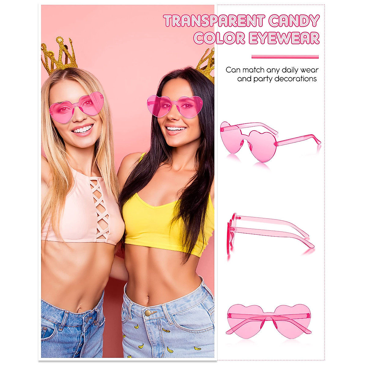 Colzzy 16 Pair Heart Shaped Sunglasses Candy Color Glasses Frameless Sunglasses for Party Women(Pink)