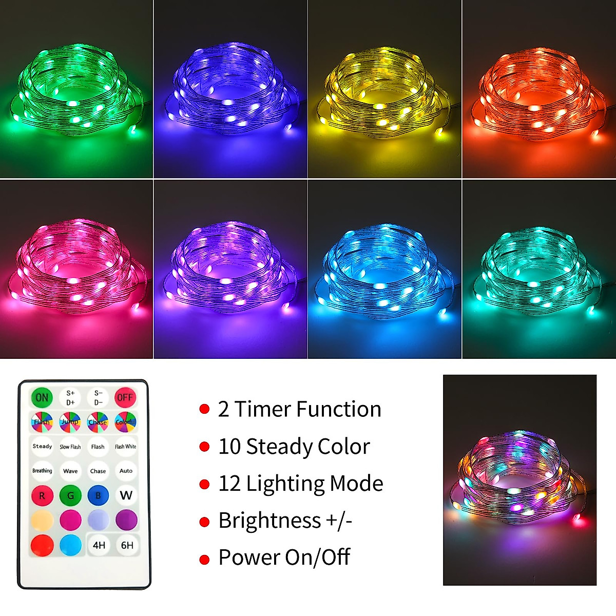 Color Changing Fairy Lights LED String Lights with Remote, 16.4FT 2 Pack Twinkle Lights USB Plug or Battery Powered, Outdoor Waterproof Christmas Decorations for Bedroom Wedding Party Indoor…