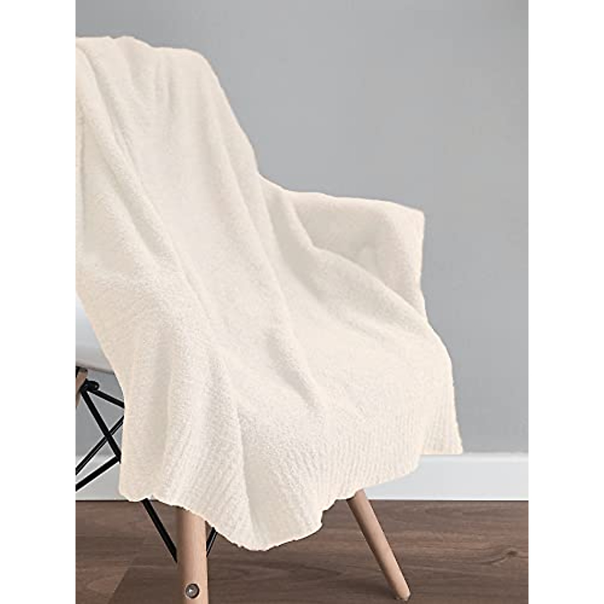 Knit Throw Blanket Super Soft Warm Blanket for Couch Lightweight Fluffy Blanket for Bed Sofa 50x60 Inches Cream
