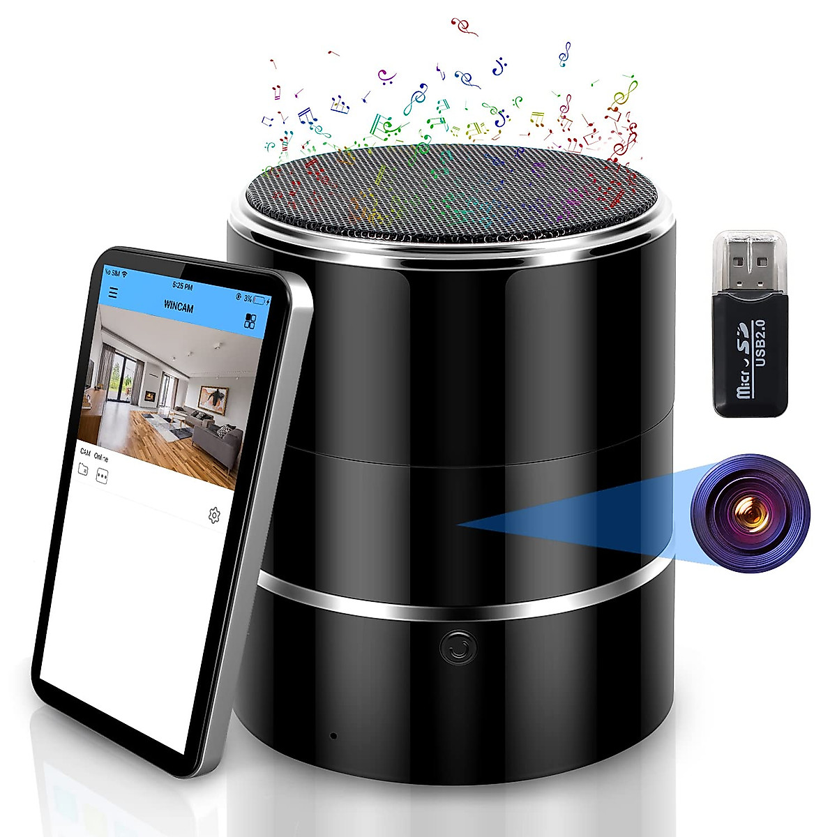 zhiroad Hidden Camera Speaker, 180° Rotating WiFi Spy Camera Hide in Bluetooth Speakers, 1080P Nanny Cam with Phone App Remote Viewing, Live Streaming, Motion Detection, Video Recording