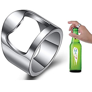 Caiyao Creative Bottle Opener Ring Beer Bar Tool Finger Bottle Opener Stainless Steel Biker Finger Bottle Opener Ring Stainless Steel Beer Bottle Opener for Party Supplies-Silver 10