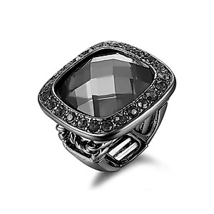 Statement Alloy Resin Square Ring Women's Adjustable Rhinestone Stretch Finger Ring Novelty Jewelry for Cocktail Party (Black)