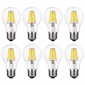 A19 LED Bulbs 60W Equivalent Dimmable, 4000K Daylight Edison Bulbs, 6W Vintage Led Filament Light Bulbs E26 Medium Base Clear Glass Decorative Light for Home, Office, Cafe, 8 Pack
