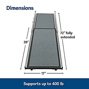 PetSafe Happy Ride Telescoping Dog Ramp for Cars, Trucks, & SUVs - Extends 39 to 72 Inches - Portable Pet Ramp for Large Dogs - Lightweight Aluminum Frame Weighs 13 lb, Supports up to 400 lb