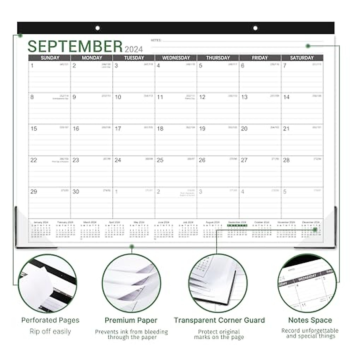 2024 Desk Calendar - Desk Calendar 2024, 17"x12" Desktop Calendar, Jan. 2024 - Dec. 2024, Corner Protectors, Large Ruled Blocks