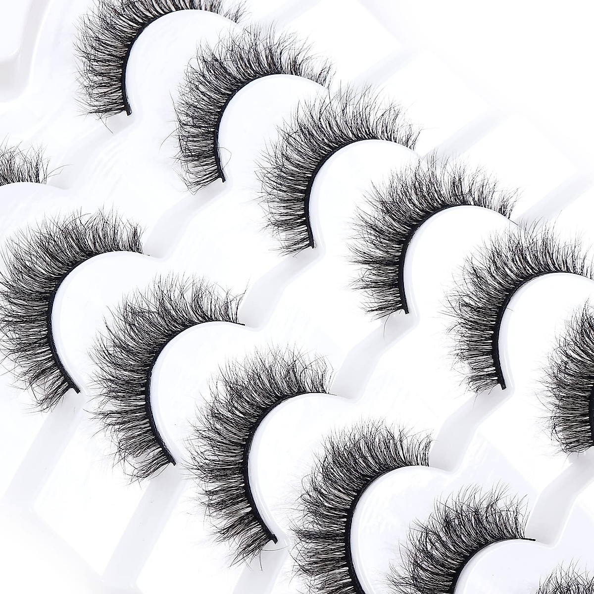 Wleec Beauty Short Fluffy Lashes, Wispy Lashes Natural Look, 10mm False Eyelashes (7 Pairs, Black, FM14)