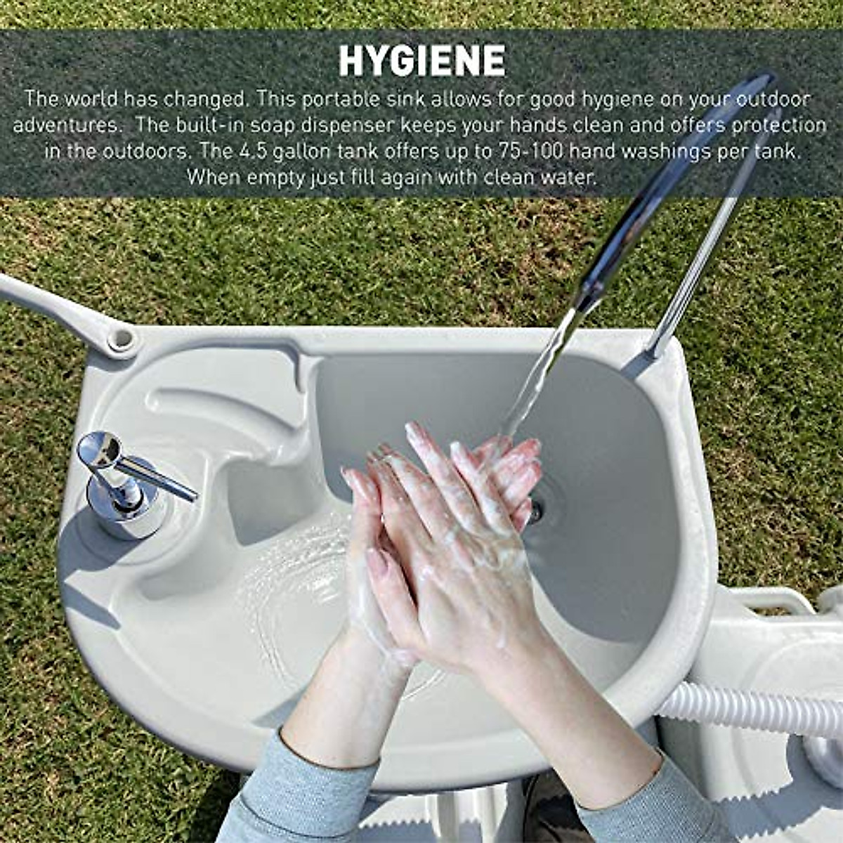 Portable Foot Operated Outdoor Hand Washing Sink Station – Includes Dirty Water Tank – Towel Holder & Soap Dispenser – 4.5 Gallon - Great for Camping, Business, Events, RV, Etc., white, 40
