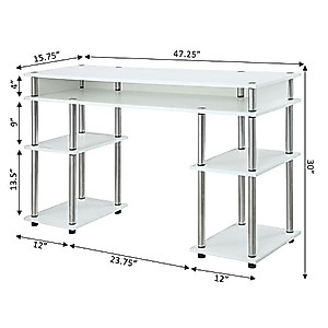 Convenience Concepts Designs2Go No Tools Student Shelves Desk, 47.25(L) x 15.75(W) x 30"(H), White