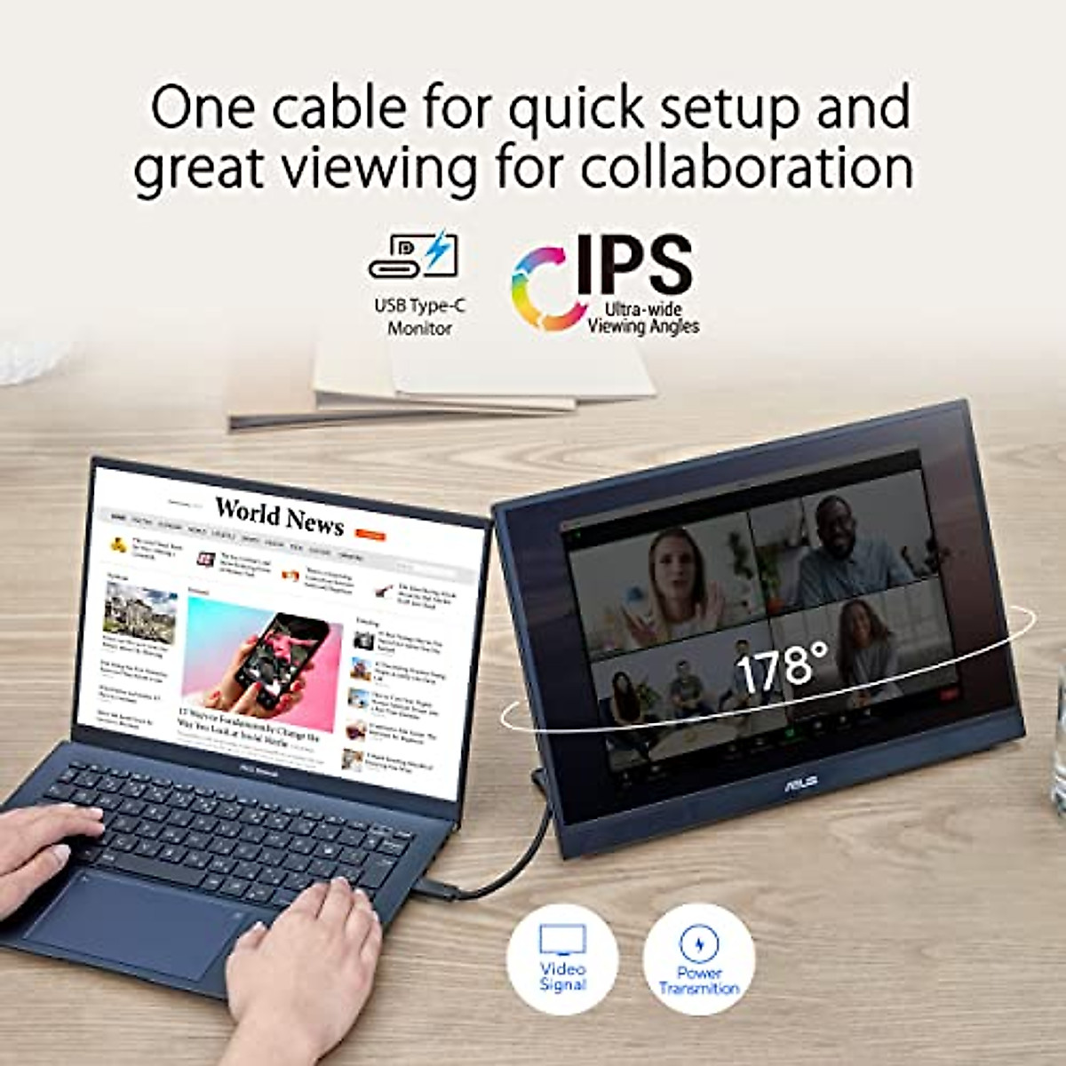 ASUS ZenScreen 17” 1080P Portable USB Monitor (MB17AHG) - Full HD, IPS, 144Hz, USB Type-C, FreeSync Premium, Eye Care, L-shaped kickstand, Tripod Mountable, HDMI, FSC Certified, 3-Year Warranty,BLACK