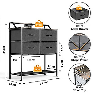 Dresser for Bedroom - Fabric Dresser TV Stand with Charging station, Drawer Dresser Organizer with Wood Top Sturdy Steel Frame, Extra Deep Drawer Storage Tower for Closet Living Room Entryway