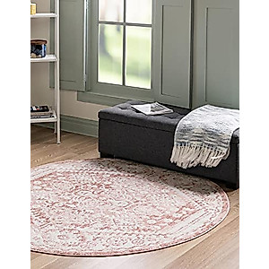 Unique Loom Oxford Collection Modern Geometric Pink/Ivory Round Rug (3' 0 x 3' 0)