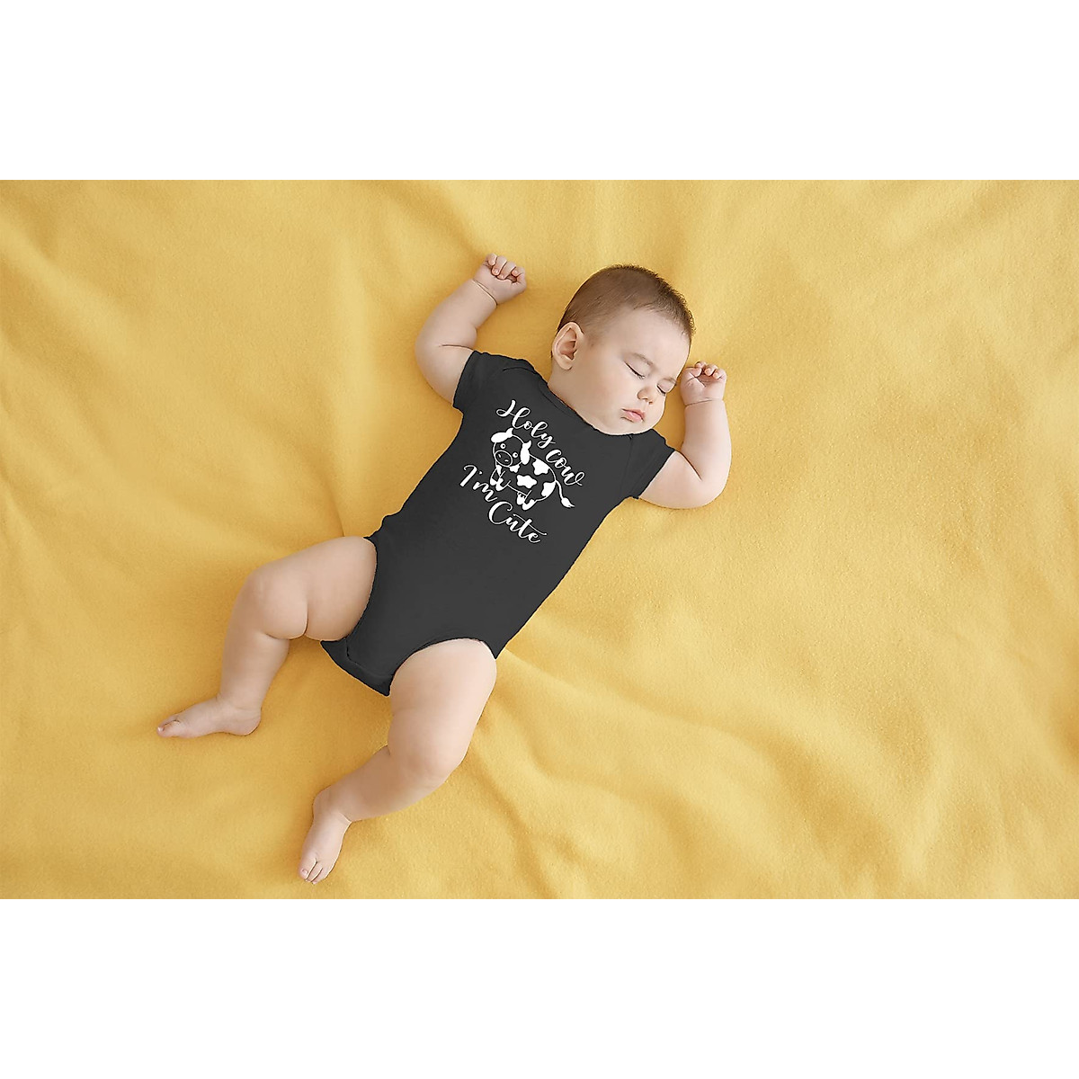 AW Fashions Holy Cow I'm Cute Bodysuit Funny Baby Announcement Girl Clothes Cute Newborn Boy Outfits (Newborn, Black)