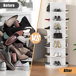 7 Tier Rotating Shoe Rack Tower, Revolving 360 Shoe Rack Storage Round Carousel,Spinning Shoe Display Lazy Susan, Vertical Handbag Rotate Shoes Closet Organization for Entryway Living Room Hallway.