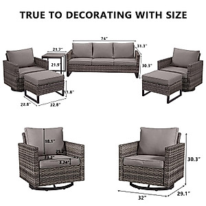HUMMUH 6 Piece Patio Furniture Set Outdoor Sectional Sofa,PE Wicker Patio Swivel Rocker Chairs with Ottomans Side Table for Porch,Garden,Backyard