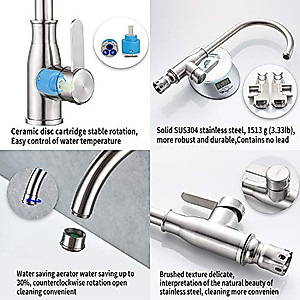 Kohonby Single Handle Kitchen Faucet Stainless Steel Brushed Nickel，Modern High Arc Kitchen Sink Faucet, Commercial Bar Sink Faucet One Hole with Deck