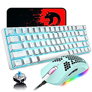 60% Mechanical Gaming Keyboard Blue Switch Mini 68 Keys Wired Type C Chroma RGB 18 Backlit Effects,Lightweight Gaming Mosue 6400DPI Honeycomb Optical,Gaming Mouse Pad for Gamers and Typists(Green)