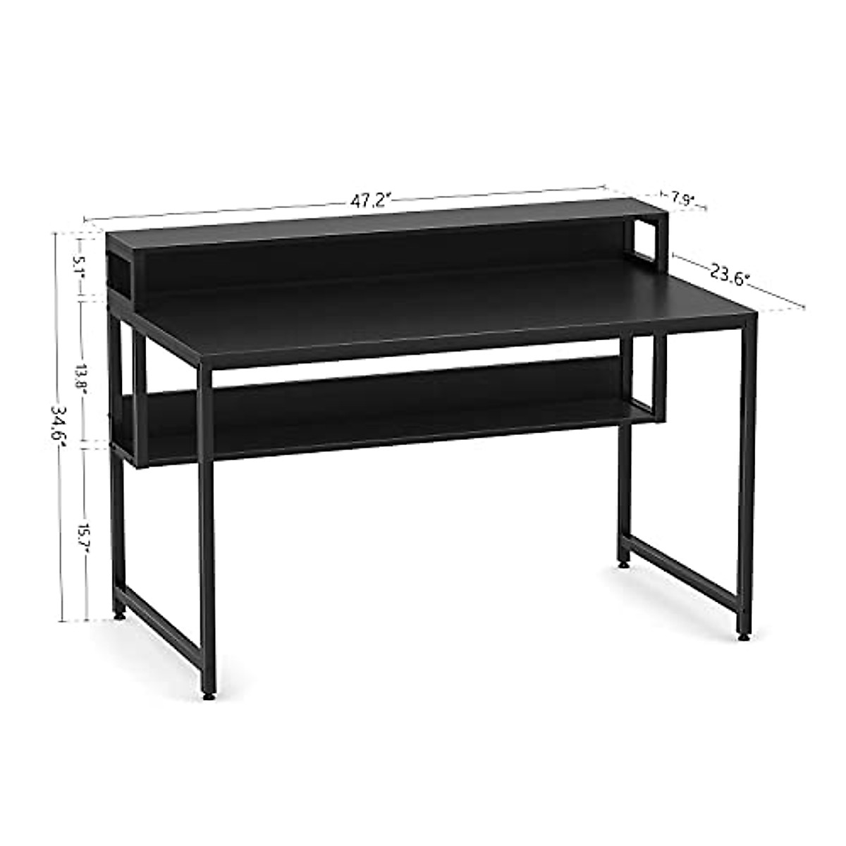 Cubiker Computer Home Office Desk, 47" Small Desk Table with Storage Shelf and Bookshelf, Study Writing Table Modern Simple Style Space Saving Design, Black