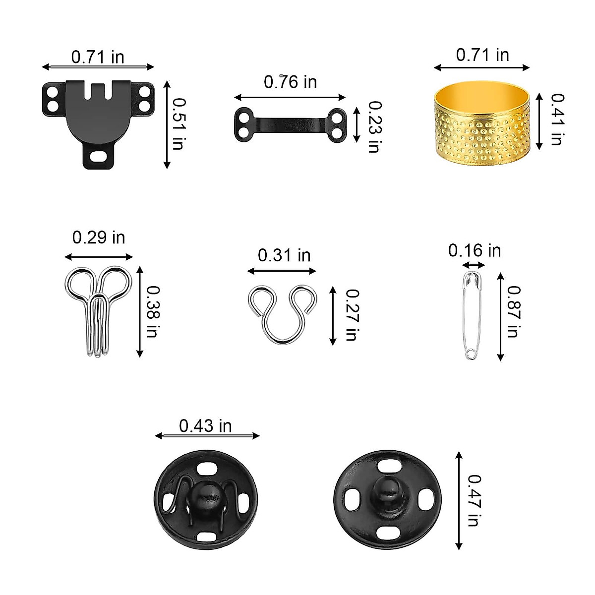 112 Pairs Sewing Hooks and Eyes Closure Set 3 Styles Sewing Skirt Hooks, Sew-on Snaps, Hook and Eye Latches for Trousers Skirt Dress Bra Sewing DIY Crafting