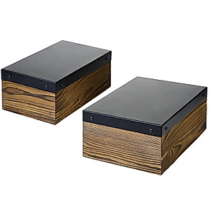 MyGift Solid Burnt Wood Cupcake Holder Cake Stand with Black Metal Top, Decorative Buffet Desserts and Appetizer Server Display Riser, Set of 2