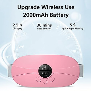 Portable Cordless Menstrual Heating Pad, Electric Heating Pads 5s Fast Heating for Cramps/Back/Belly Pain Relief with 3 Heat Levels and 3 Massage Modes, Period Cramp Heating Belt for Women & Girls