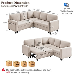 RedLemon Sectional Sleeper Sofa with Pull Out Couch Bed, 80'' Convertible L Shaped Couch with Storage Chaise & USB Charging Port, Comfy Sofa Couch for Living Room, Apartment, Beige