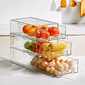 2 Pcs Refrigerator Organizer Bins Pull-Out Drawers, Clear Fridge Drawers, Stackable Fridge Organizer Drawers, Food Storage Containers for Fruit & Vegetables, for Kitchen, Freezers, Storage Rooms