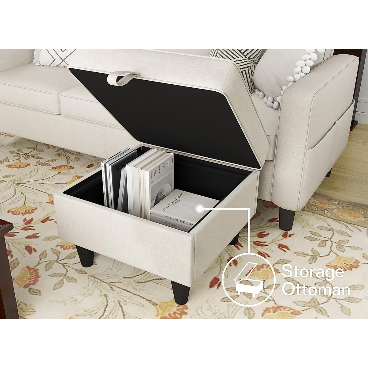 Woyomeub Sectional Sofa 78" Couch Couches for Living Room with Storage Ottoman Beige Modern L Shaped 3 Seater Sofas for Small Space Dorm APT