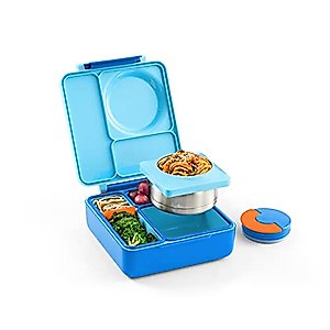 OmieBox Bento Box for Kids - Insulated Lunch Box with Leak Proof Thermos Food Jar - 3 Compartments, Two Temperature Zones (Sky Blue) (Single) (Packaging May Vary)