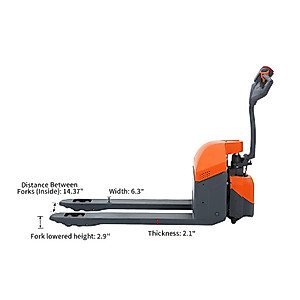 Tory Carrier Electric Pallet Jack/Truck Power Lithium Battery 3300lb Capacity 48x27 Forks Used in Warehousing and Handling-Orange Style