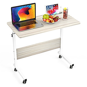 SogesPower 31.5 inches Mobile Laptop Desk with Slot Adjustable Side Table Computer Stand for Bed Sofa, White Maple