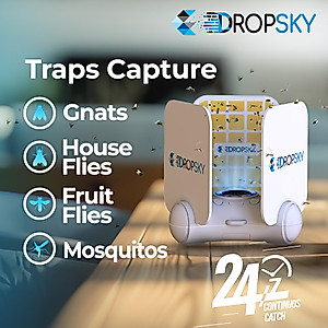 Dropsky 360 Portable Flying Insect Trap, Gnat Traps for House Indoor & Outdoor- Higher Coverage Blue Light Fly Trap- Get Rid of Flies- Safe for Pets & Kids- Fly Trap + 3 Glue Cards+ USB+Cable Charger​